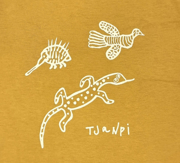 Kids Tee - Animals on Ochre – Tjanpi Desert Weavers